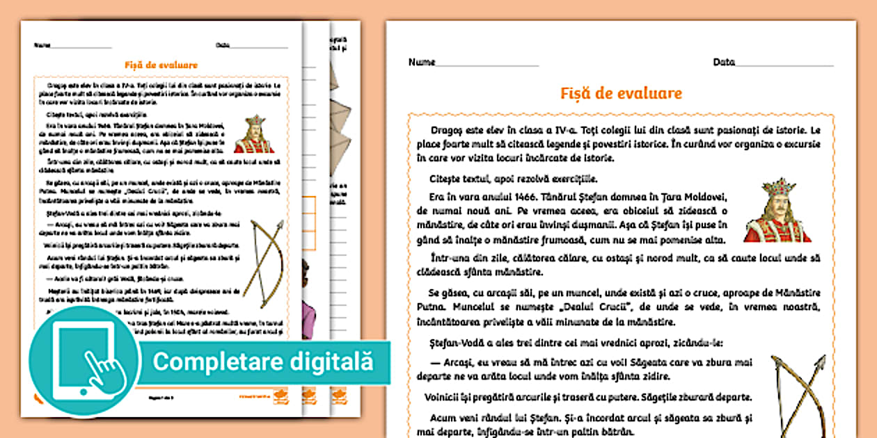 Fișă de evaluare:text informativ, legendă, carte poștală