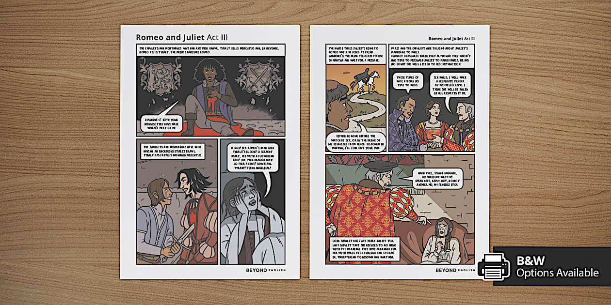 Romeo and Juliet Graphic Plot Comic Strip Act III - Twinkl