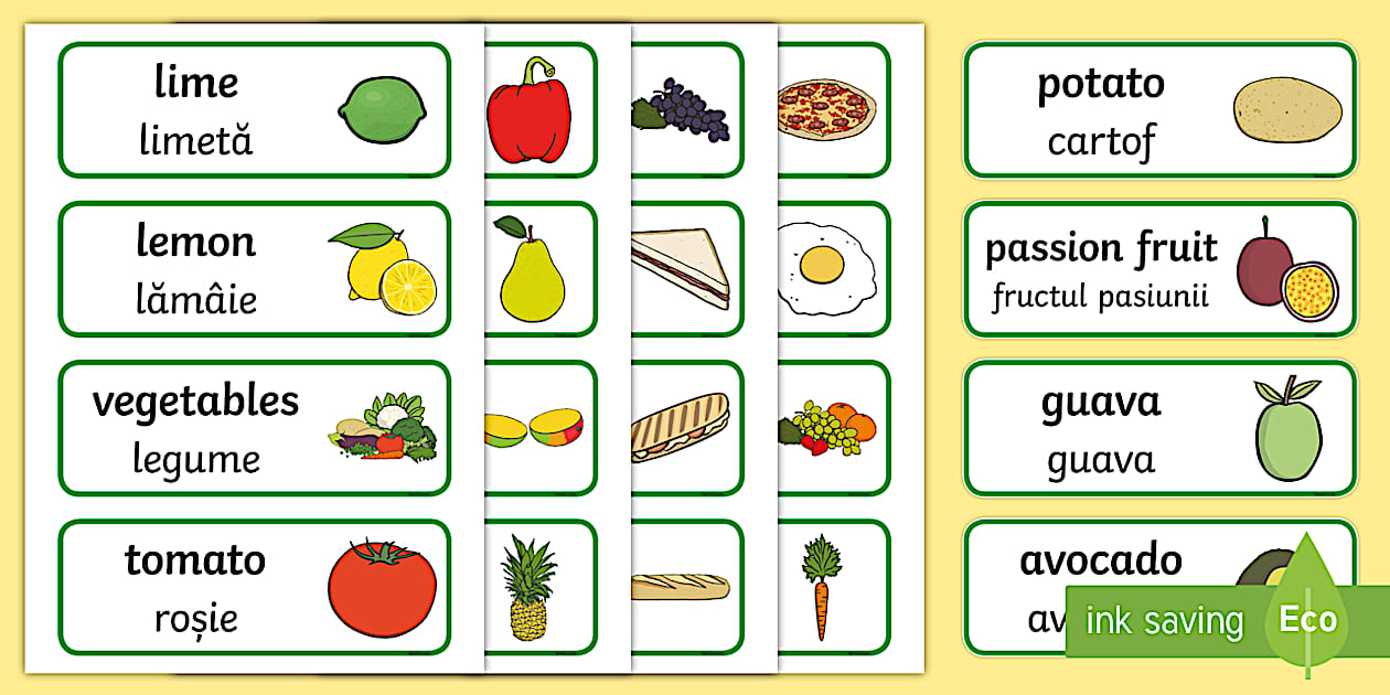 Food Topic Word Cards English/Romanian - Food Topic Word Cards