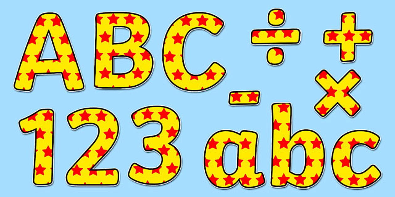 Cursive Yellow and Red Stars Display Lettering - Twinkl