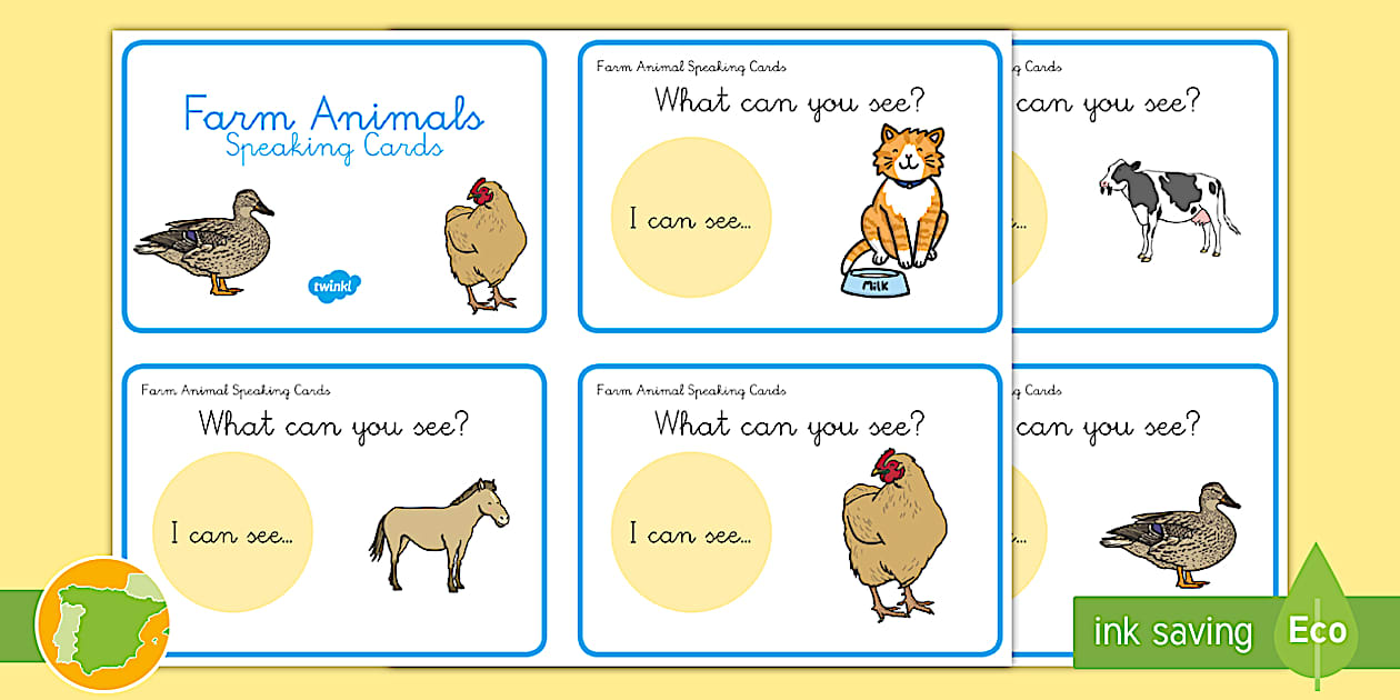 A1 Tarjetas de vocabulario: Hablar de animales de la granja en inglés