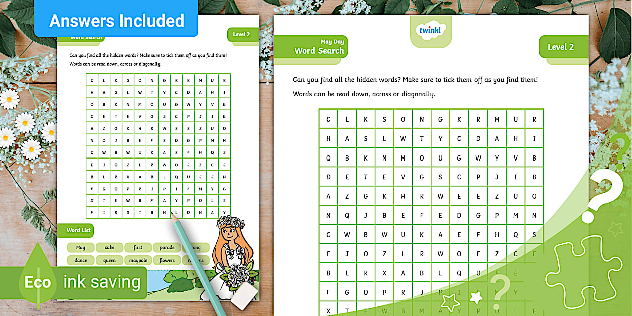 May Day Word Search - Level 2 - Twinkl - Kids Puzzles
