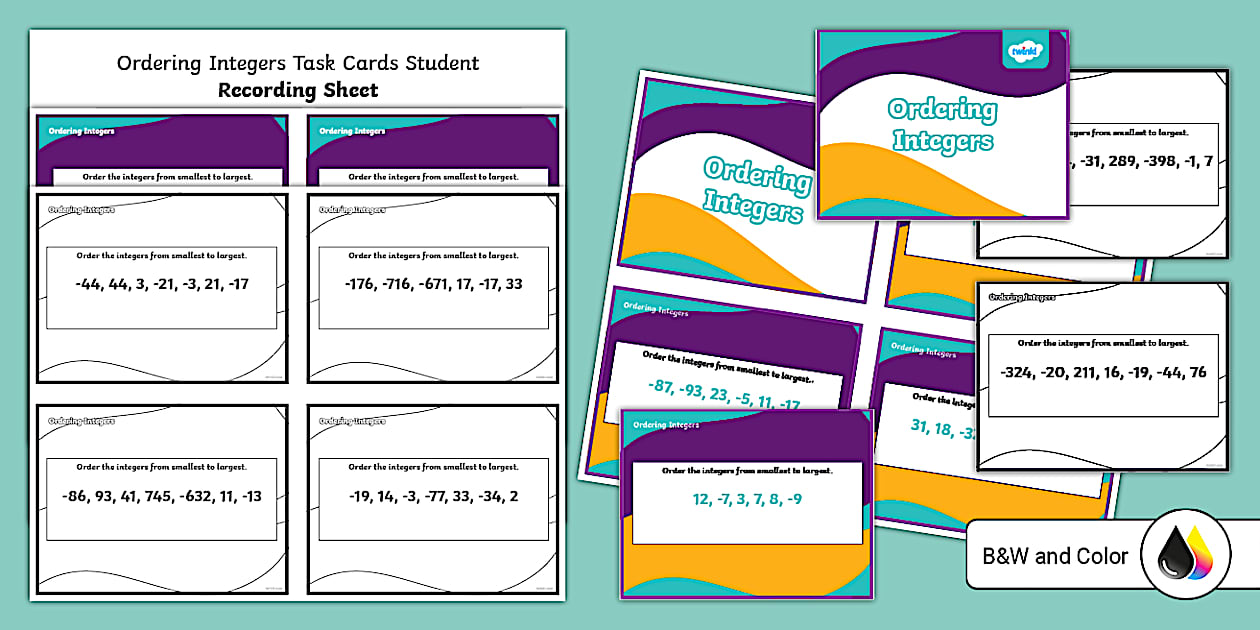 Sixth Grade Ordering Integers Task Cards - Twinkl