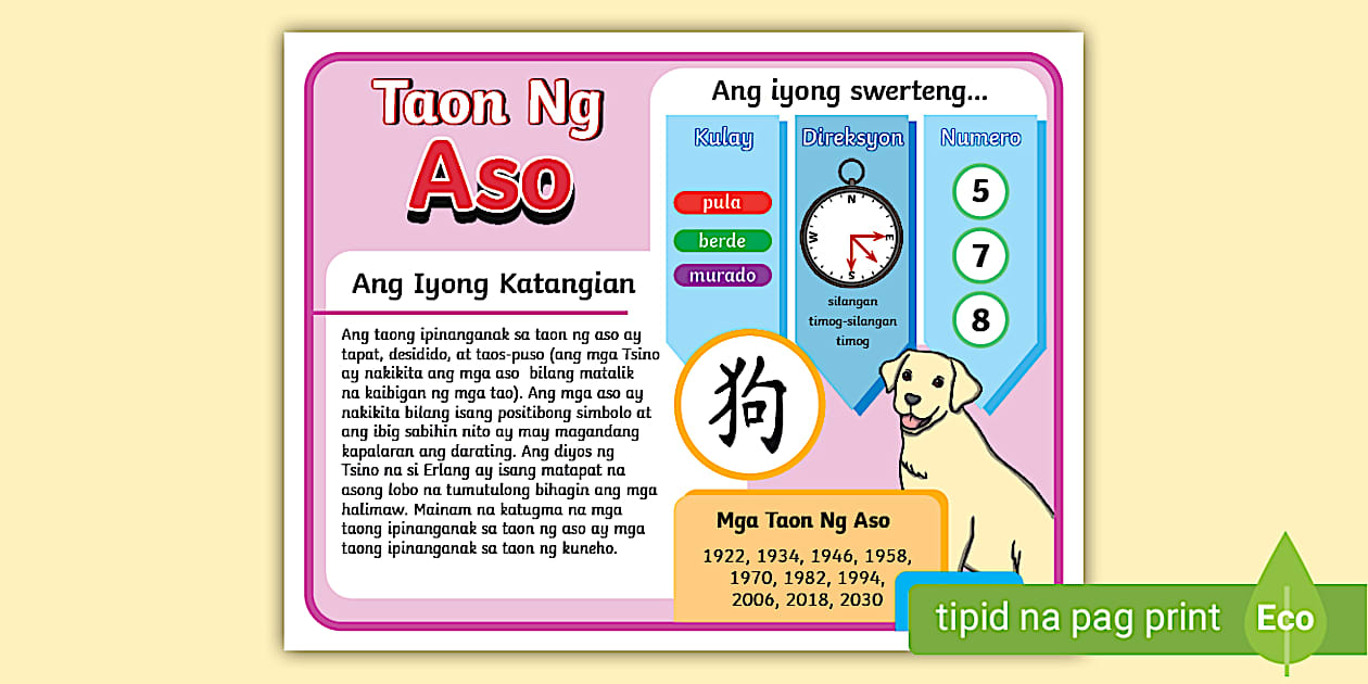 Taon Ng Aso Sodyak Ng Tsino Poster | Twinkl (teacher made)