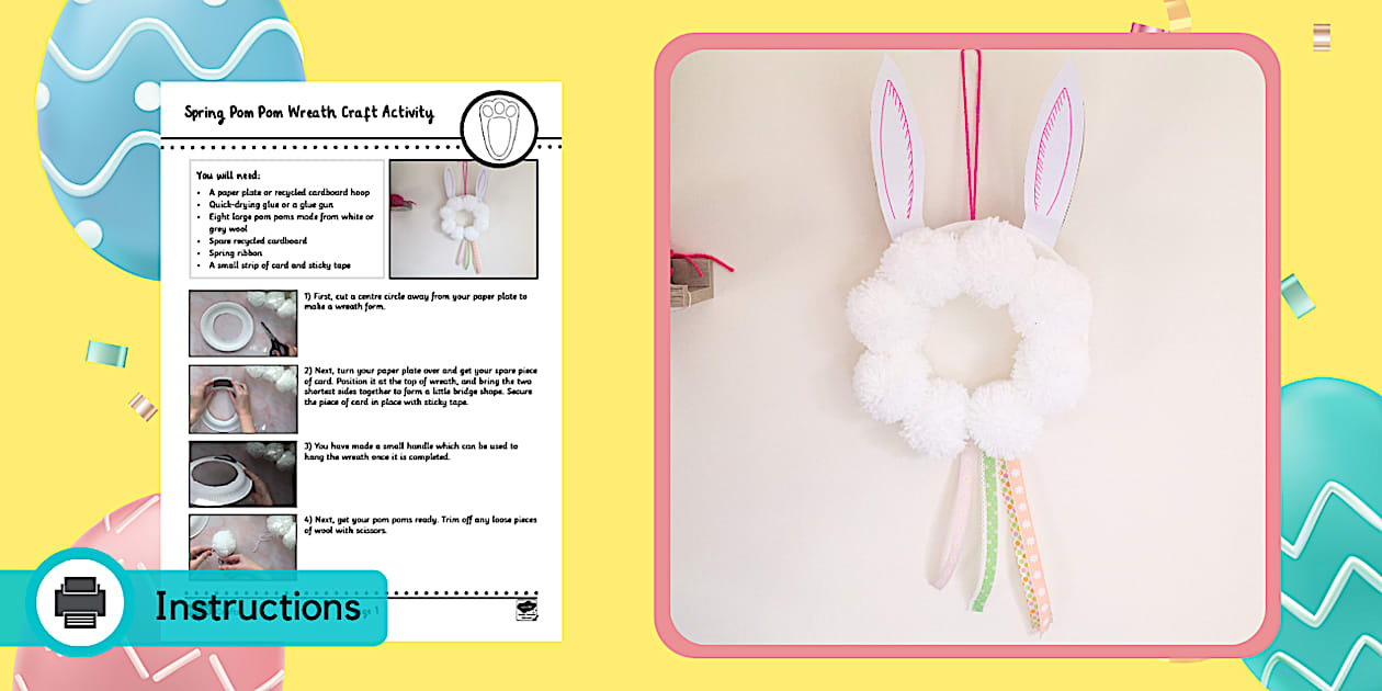 Easter Bunny Wreath DIY - Pom Pom DIY Craft (teacher made)