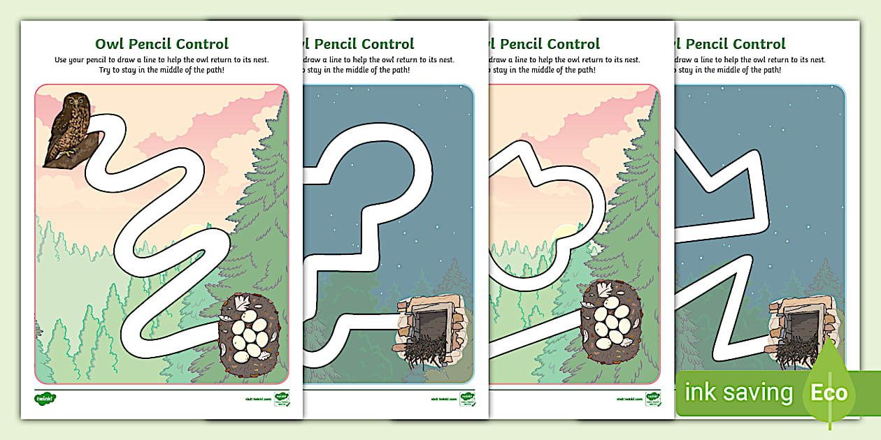 Owl Pencil Control Worksheet (teacher made) - Twinkl