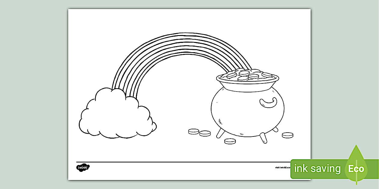 Pot of Gold and Rainbow Colouring Page - Twinkl