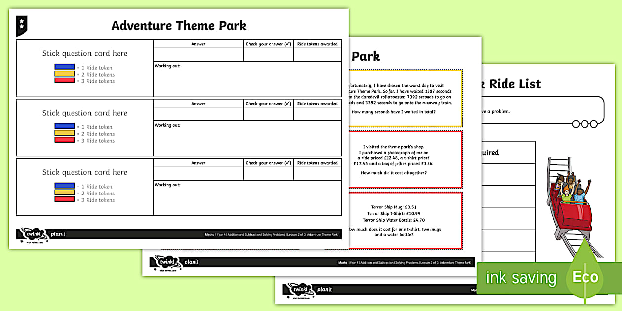 Theme Park Problem Solving Worksheet / Worksheet - Twinkl