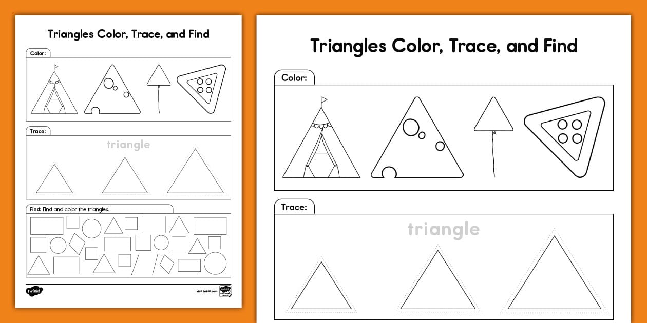 Triangles Color, Trace, and Find Worksheet for PK-K - Twinkl