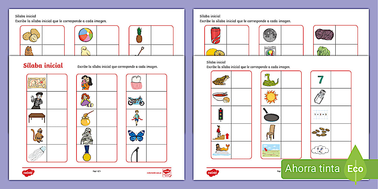 Ficha de actividad: Reconocimiento de sílaba inicial