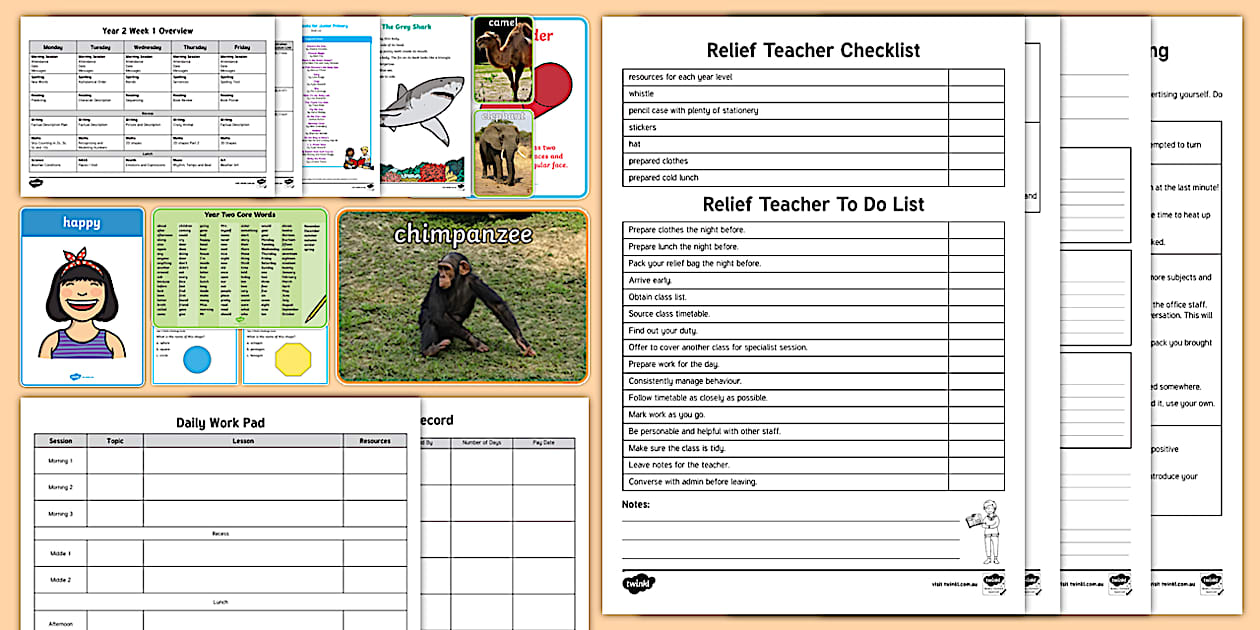 Year 2 Week 1 Relief Teacher Resource Pack (teacher made)