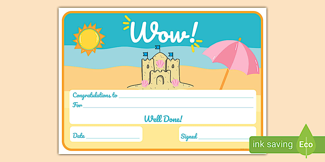 Summer Vibes-Themed Wow Certificate (teacher made) - Twinkl