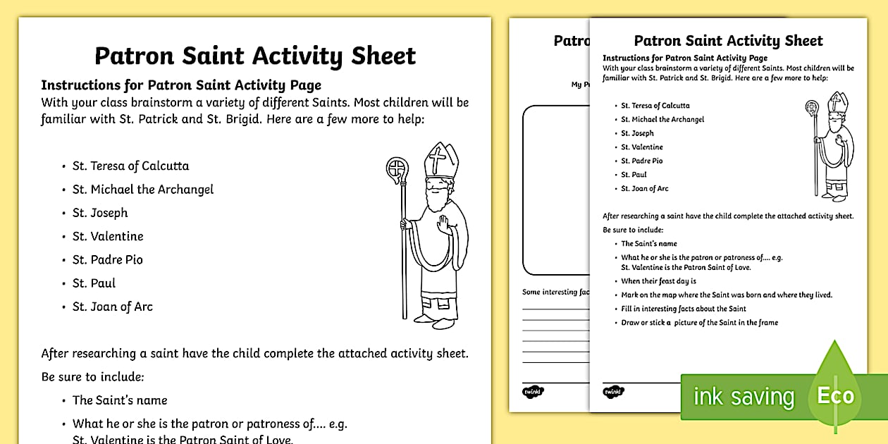 Editable Patron Saint Worksheet (teacher made) - Twinkl