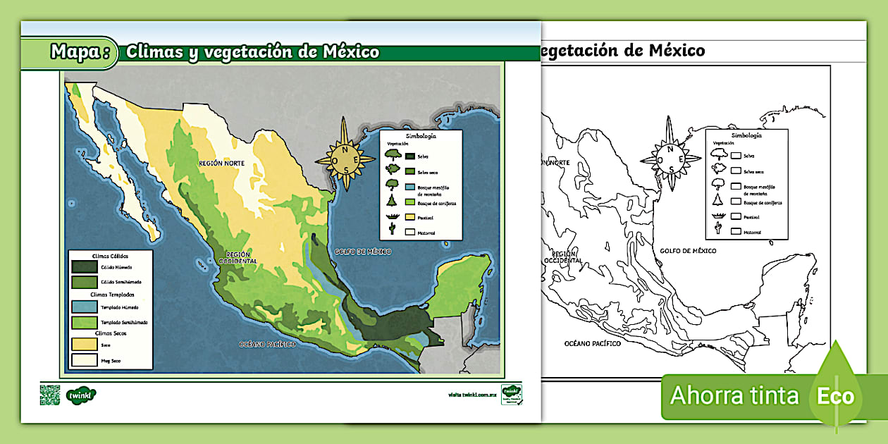 Mapa: Clima y vegetación de México (teacher made) - Twinkl