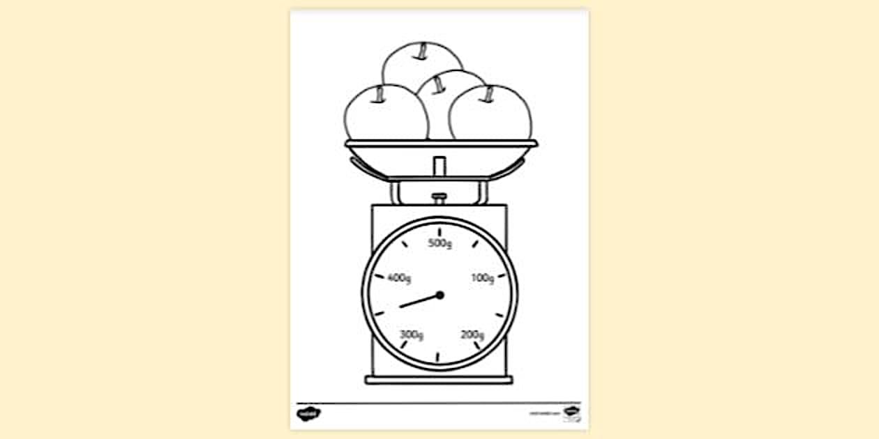 4 Apples on Set of Scales Colouring Sheet Colouring | Colouring Sheets