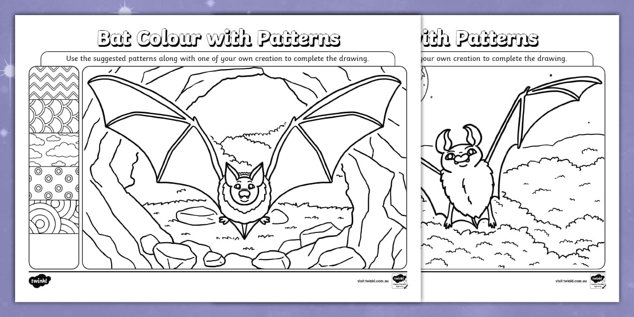 Bat Colour with Patterns Activity - Twinkl Arts and Crafts