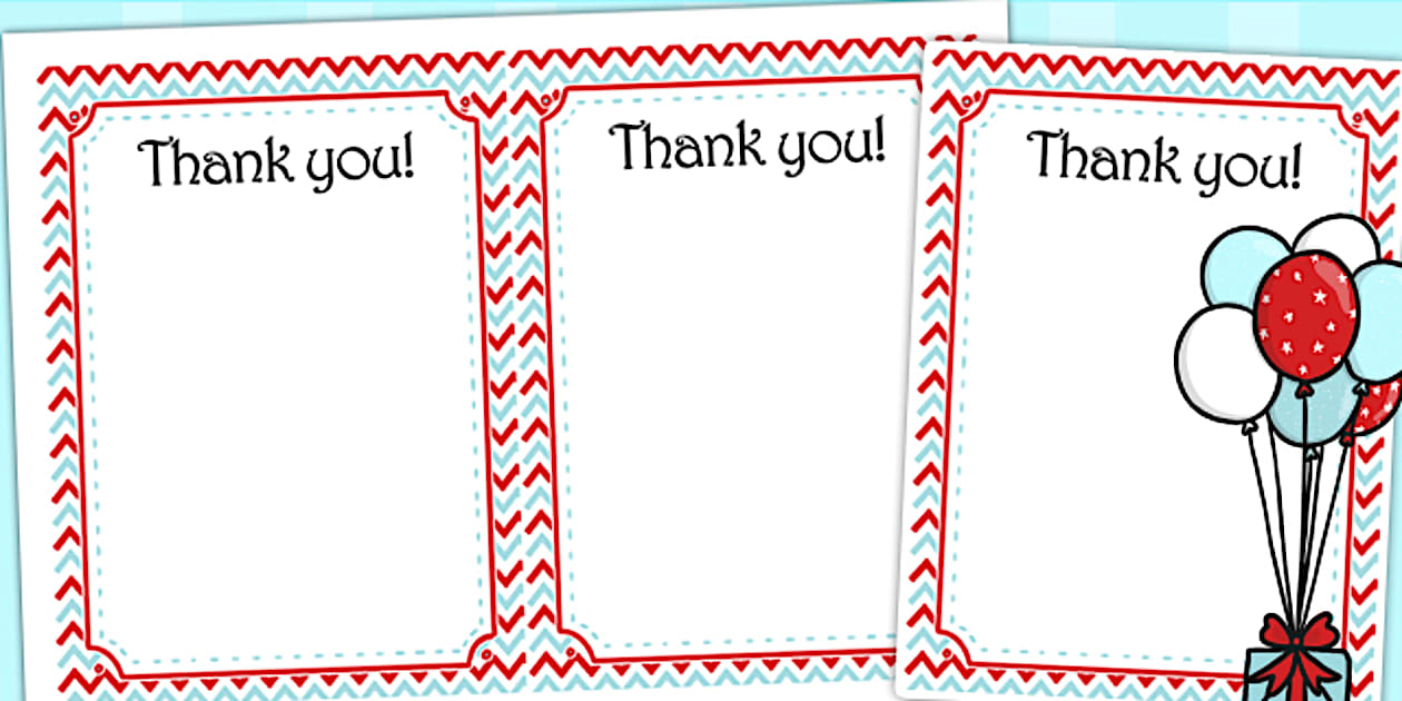 Editable Zig Zag Birthday Party Thank You Cards Red And Blue