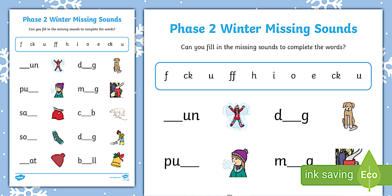 Phase 2 Winter Missing Sounds Worksheet (teacher made)