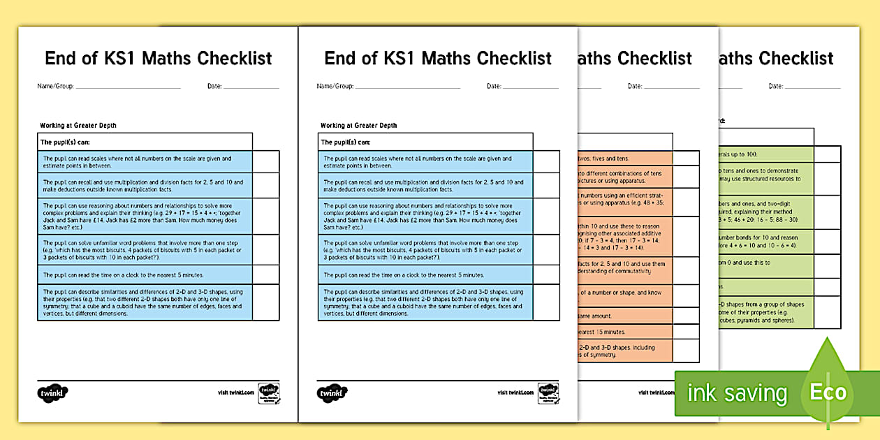 Editable End of KS1 Teacher Assessment Maths Checklist