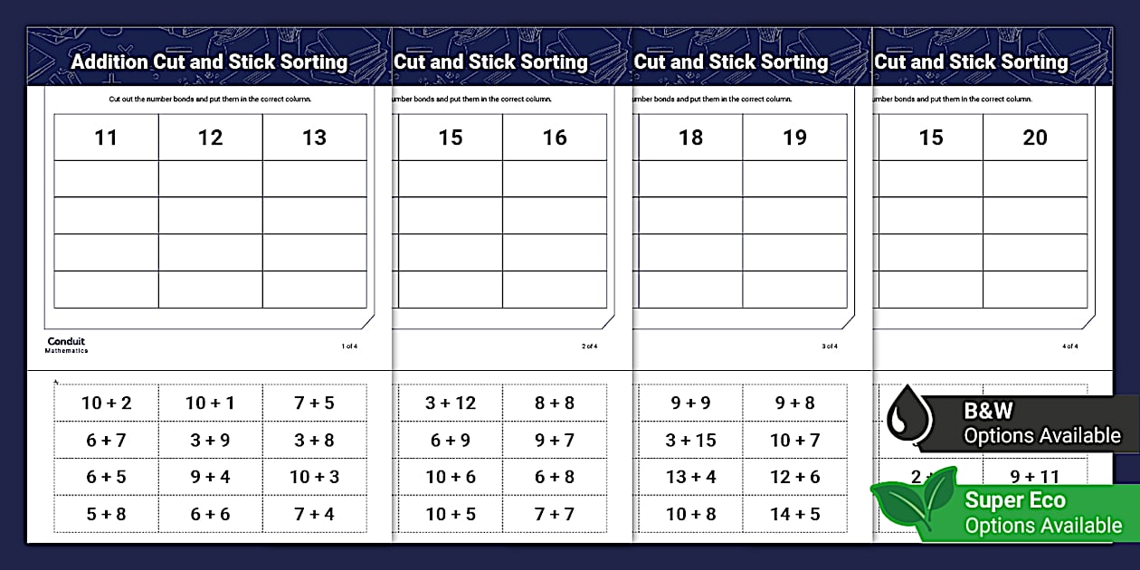 Reinforcing Number Facts: Bonds To 20 Cut And Stick Activity