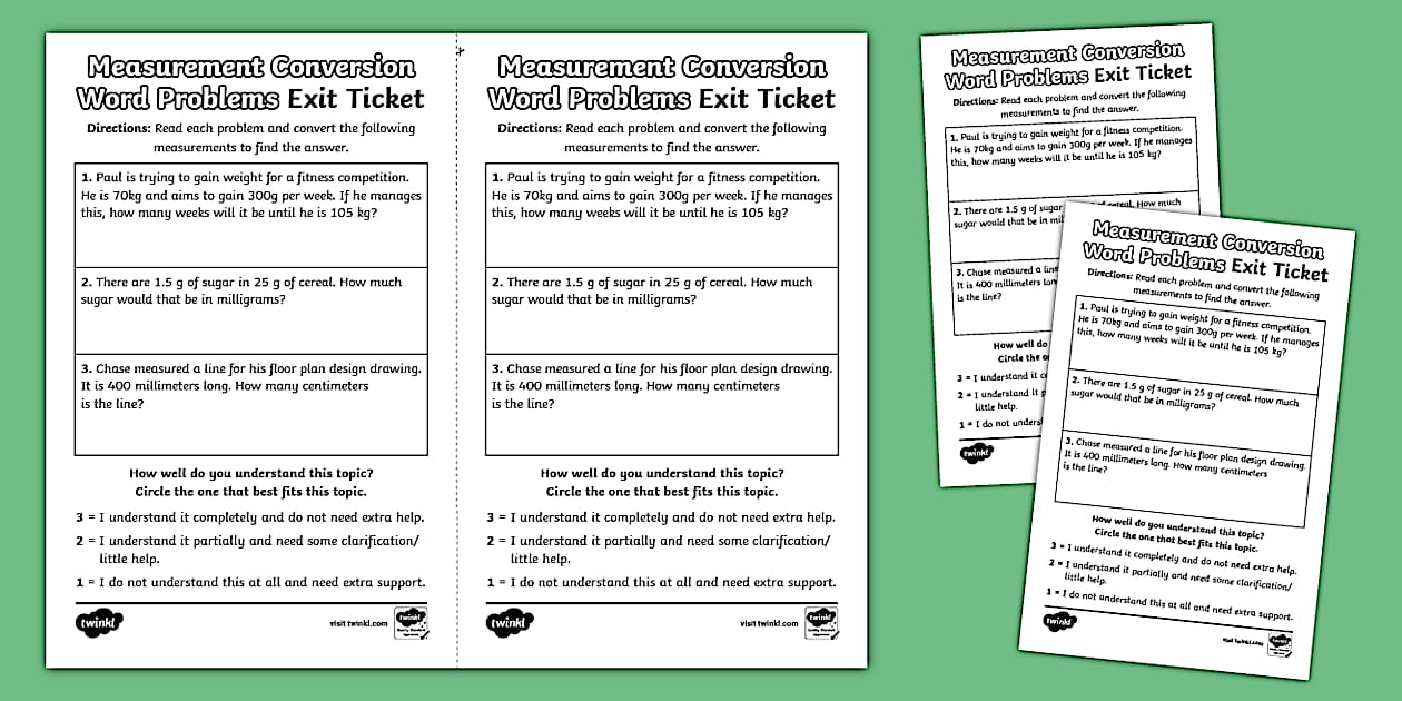 Seventh Gr Measurement Conversion Word Problems Exit Ticket