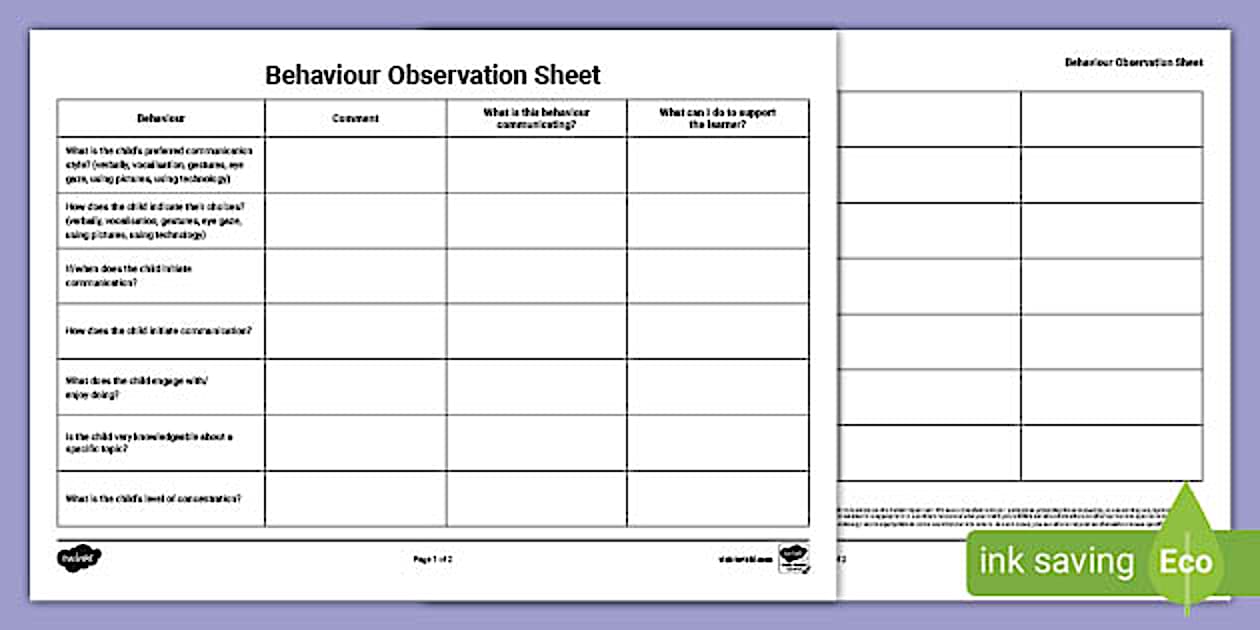 Autism Classroom Observation Checklist PDF | Twinkl - Twinkl