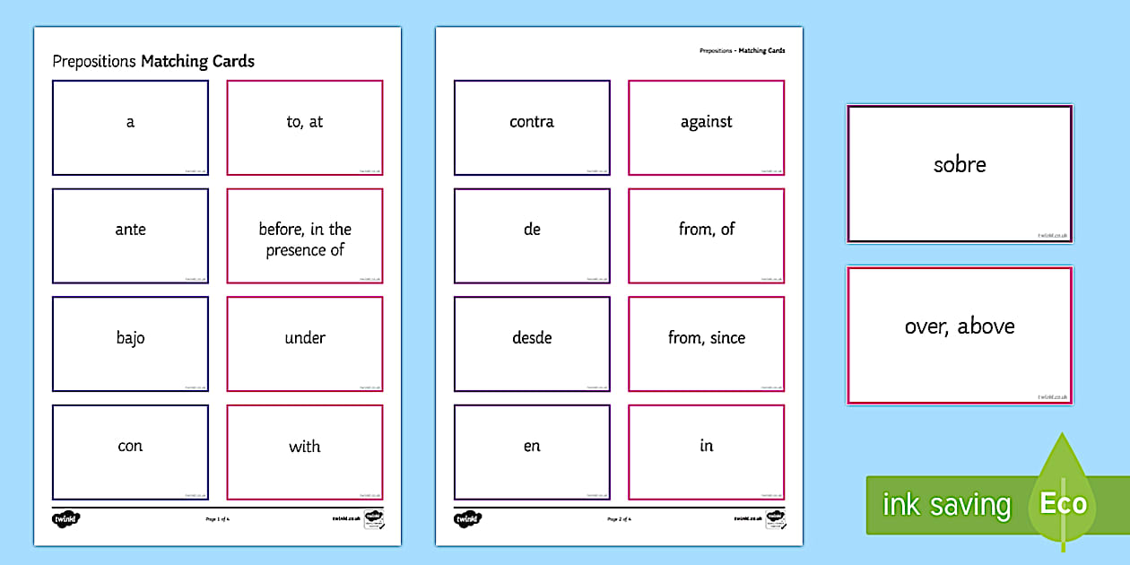 Preposition Matching Cards Spanish (teacher made) - Twinkl