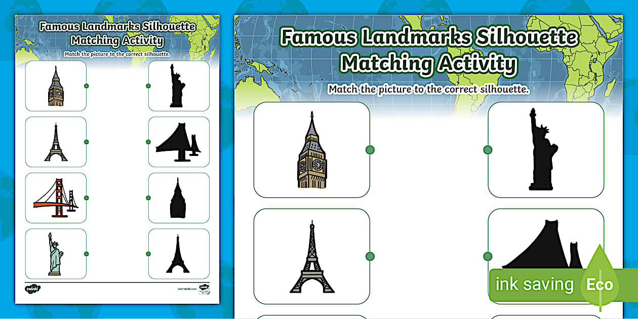 Famous Landmarks Silhouette Matching Activity - Twinkl