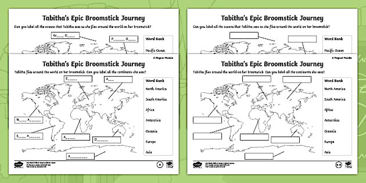 Editable A Magical Muddle: Seven Continents and Five Oceans Labelling