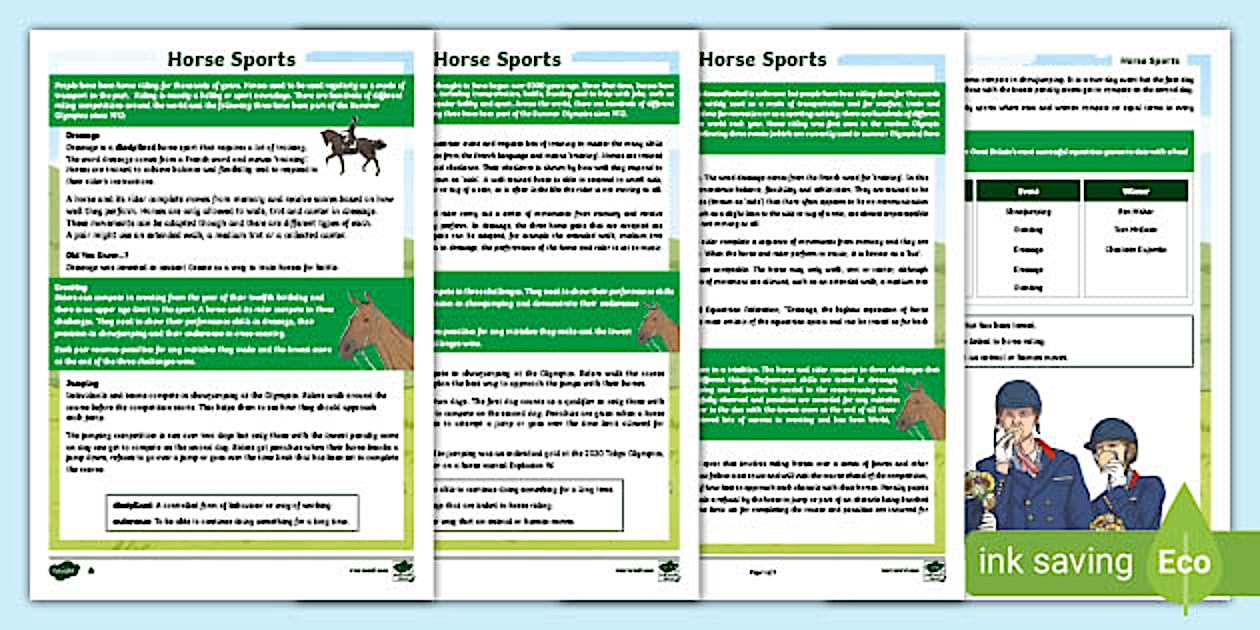 Horse Sports LKS2 Differentiated Reading Comprehension