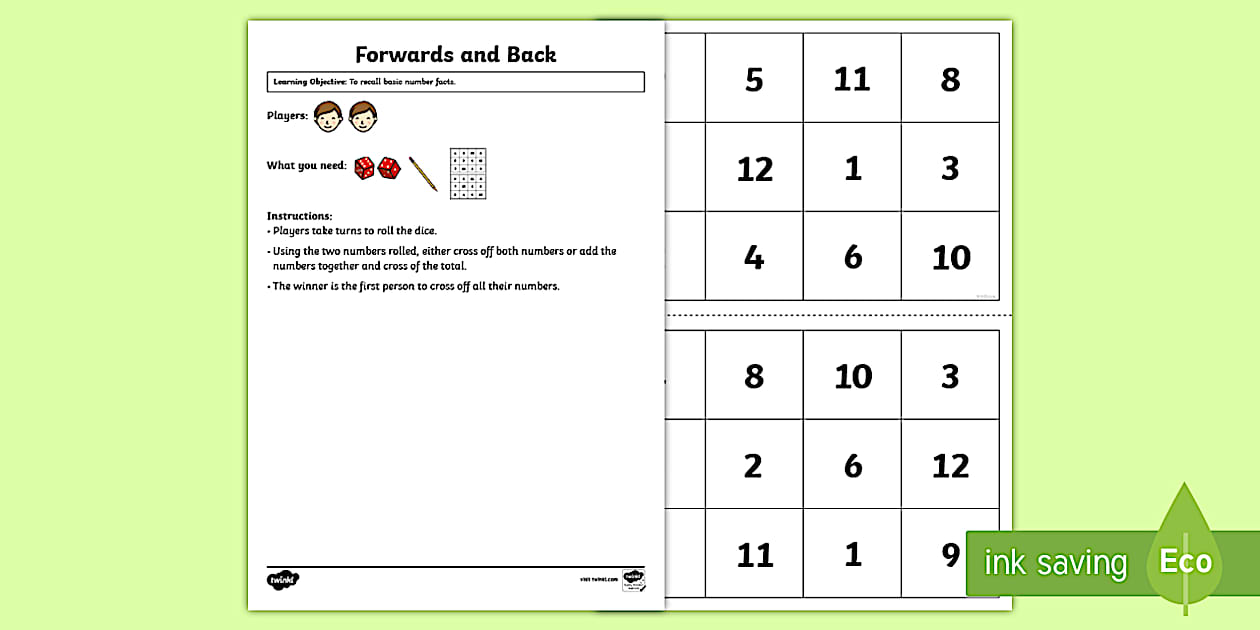 Forwards and Back Maths Game - Maths Games