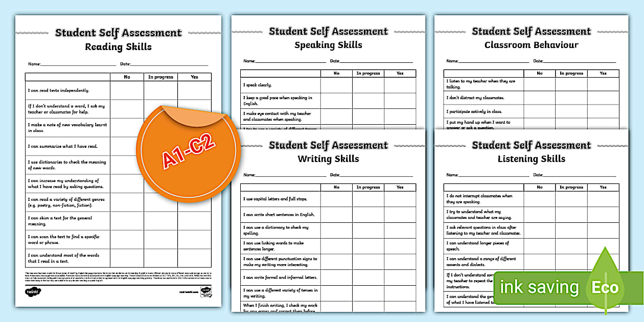 ESL Student Self Assessment Forms [A1-C2] (teacher made)