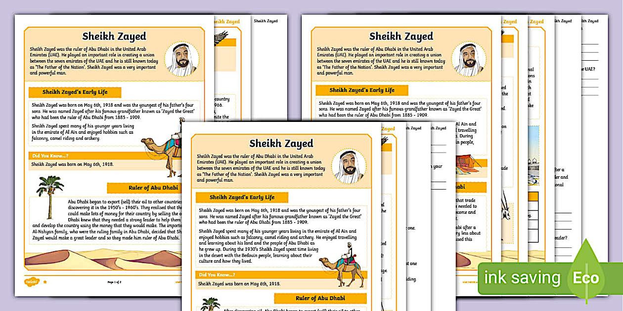 Sheikh Zayed Differentiated Reading Comprehension - Twinkl