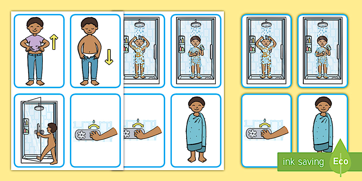 Visual Guide: Showering (Male) Flashcards (Teacher-Made)