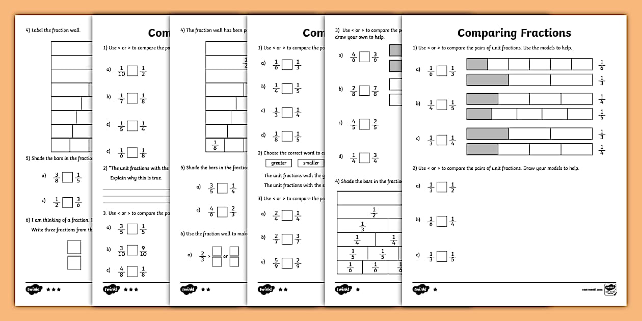 Comparing Fractions Differentiated Worksheet for 3rd-5th