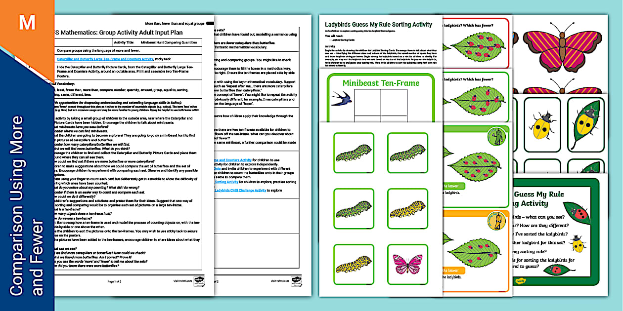 EYFS Maths: Minibeast Hunt Comparing Amounts Plan and Pack