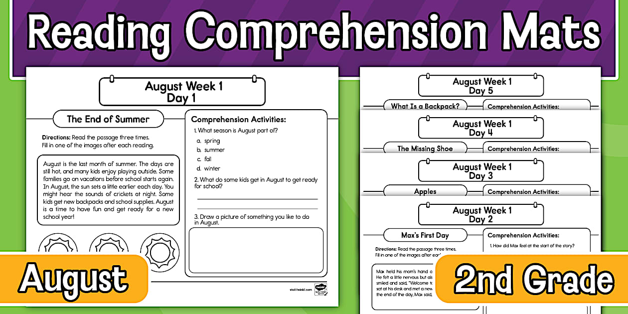 Second Grade August Daily Reading Comprehension Mats
