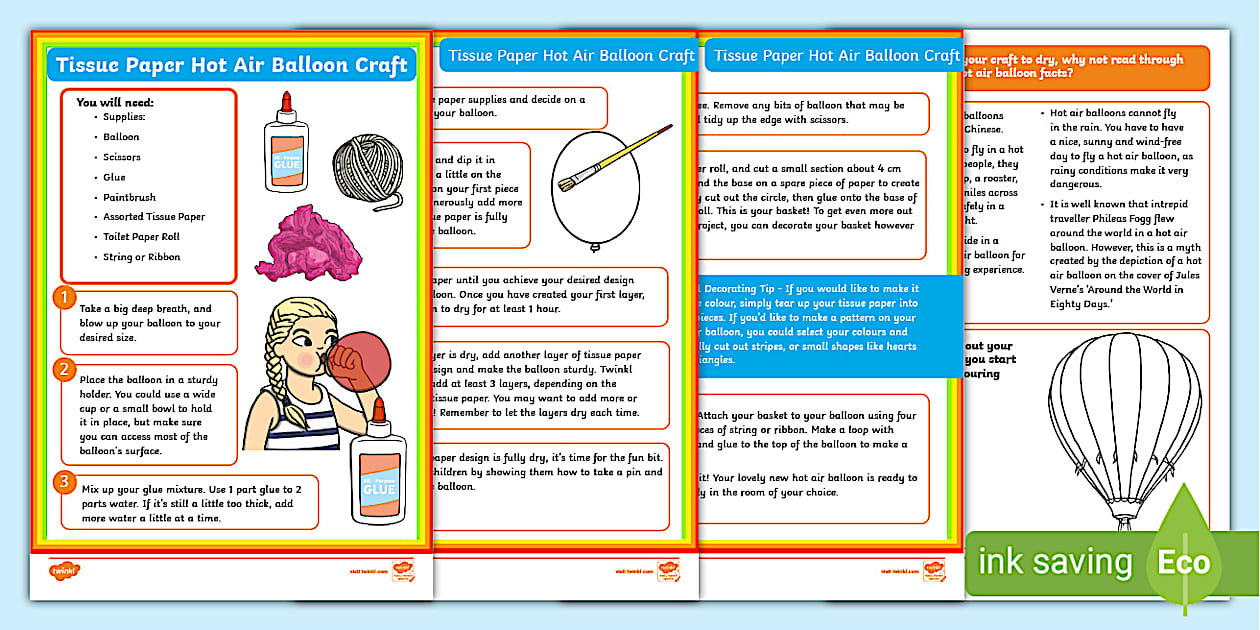 Hot Air Balloon Tissue Paper Craft Activity | Crafts | EYFS