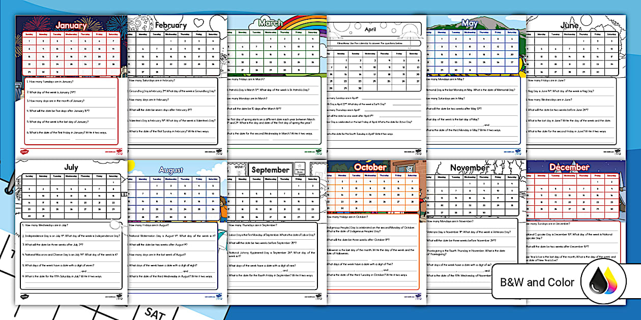 Reading a Calendar Activity Pack for K-2nd Grade - Twinkl