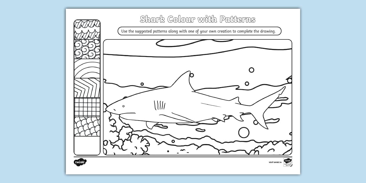 Shark Colour With Patterns Activity (teacher made) - Twinkl