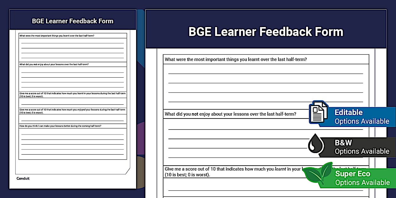 BGE Learner Feedback Form (teacher made) - Twinkl