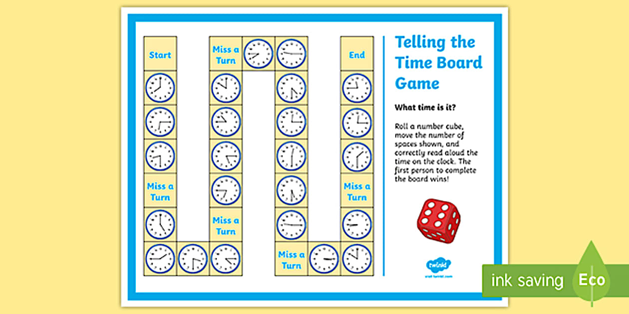 Editable Telling the Time on an Analog Clock Board Game