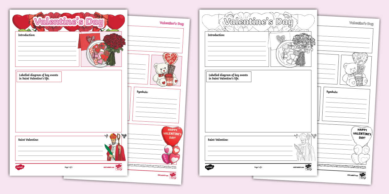 Valentine's Day Non-Chronological Report Template - Twinkl