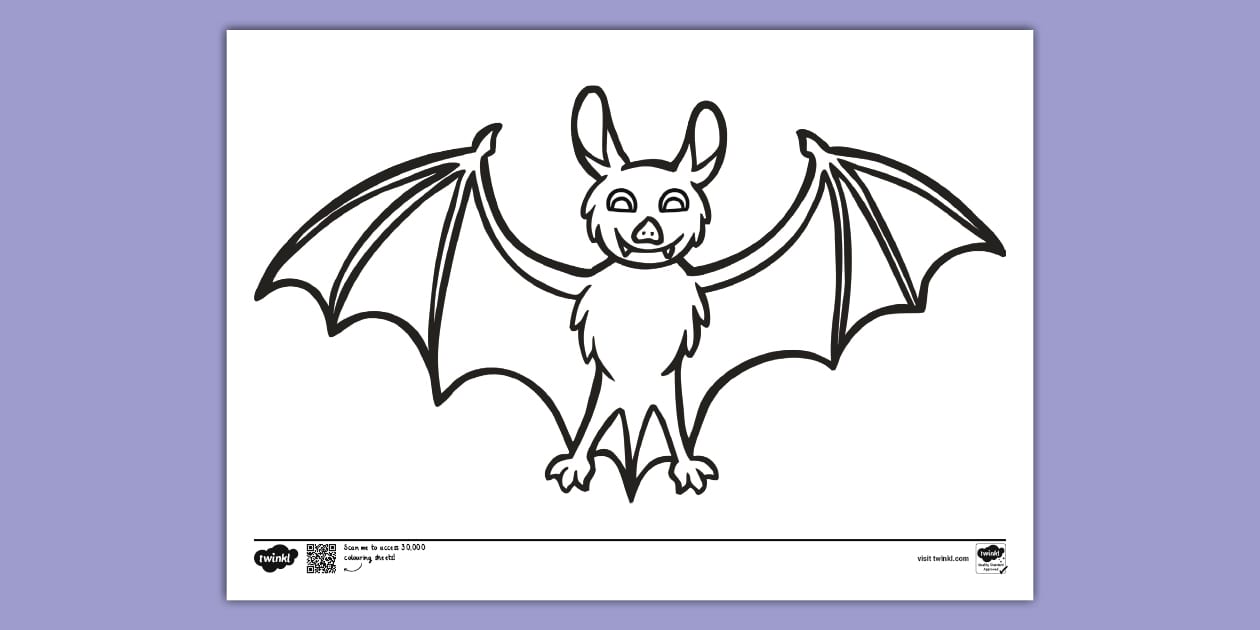Cartoon Bat Colouring Sheet | Colouring Sheets - Twinkl