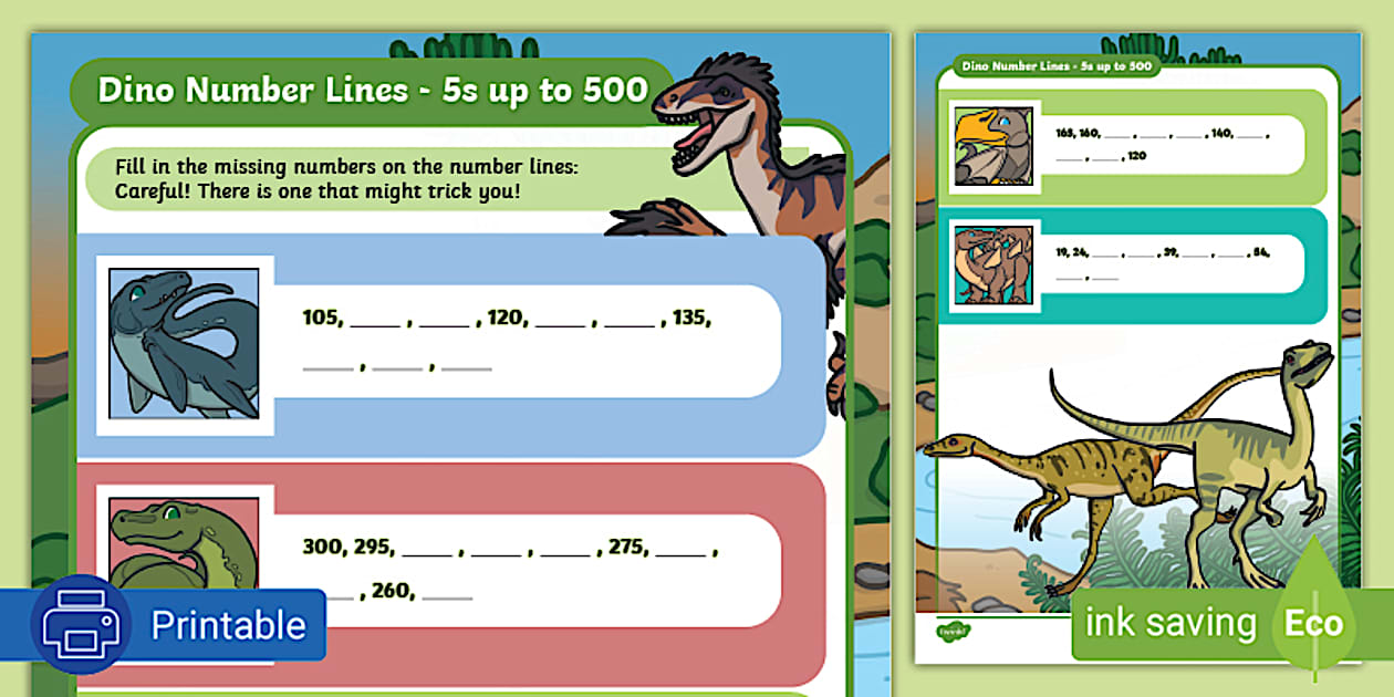 Grade 3 Mathematics: Dino Number Line - 5s up to 500