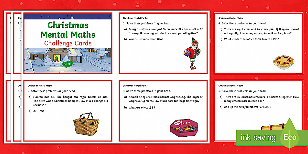 Year 3 Christmas Mental Maths Challenge Cards (teacher made)