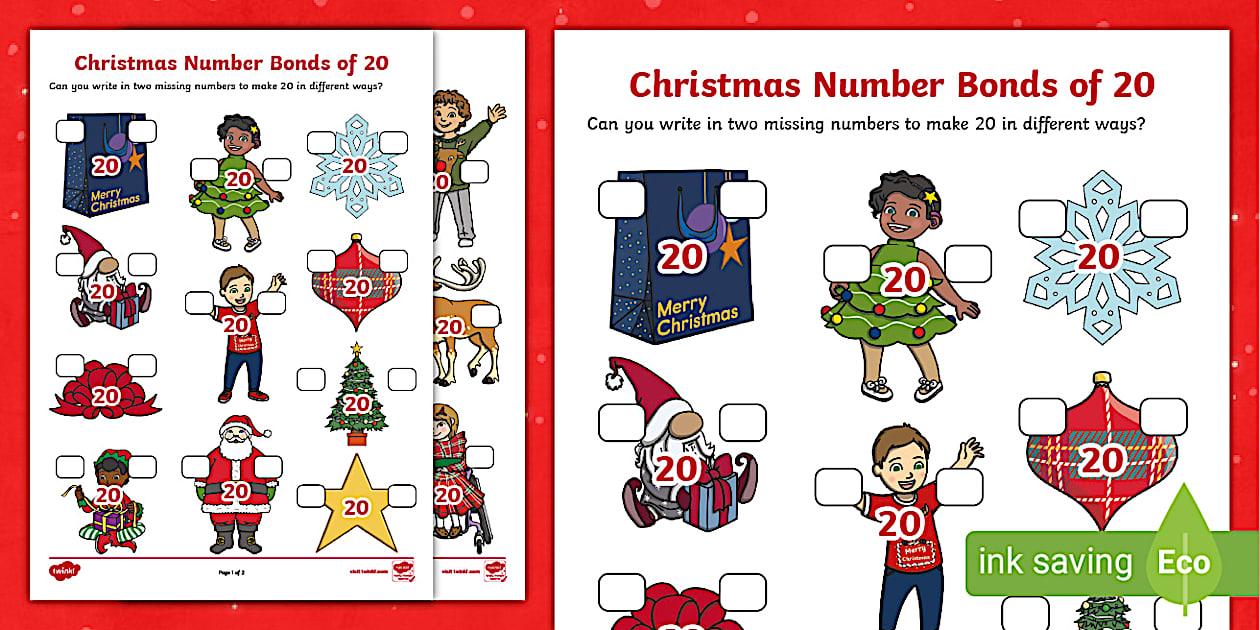 Editable Christmas Themed Number Bonds of 20 Activity Sheet