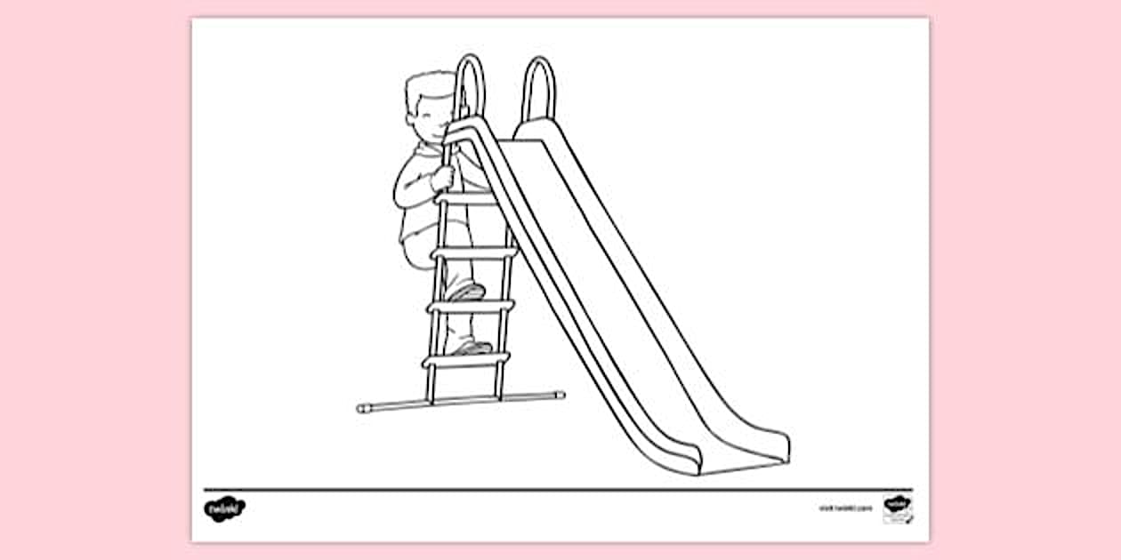 Boy Climbing On Slide Colouring Sheet | Colouring Sheets