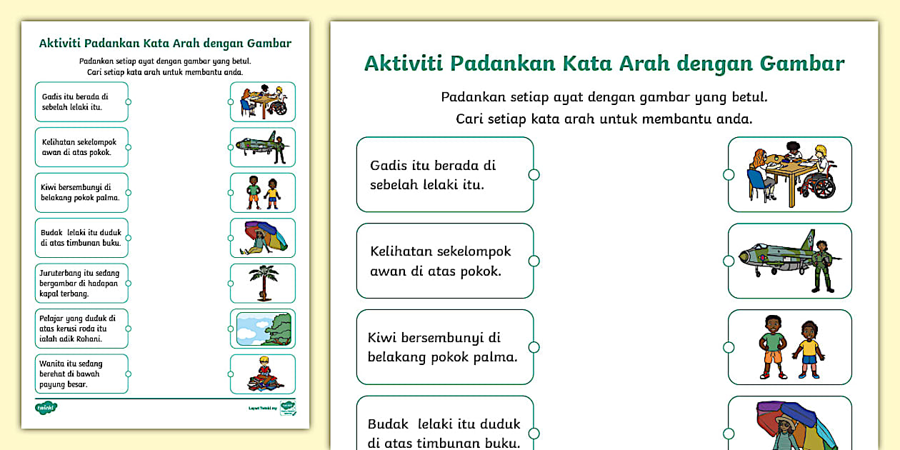 Lembaran Kerja Padanan Kata Arah (Lehrer gemacht) - Twinkl