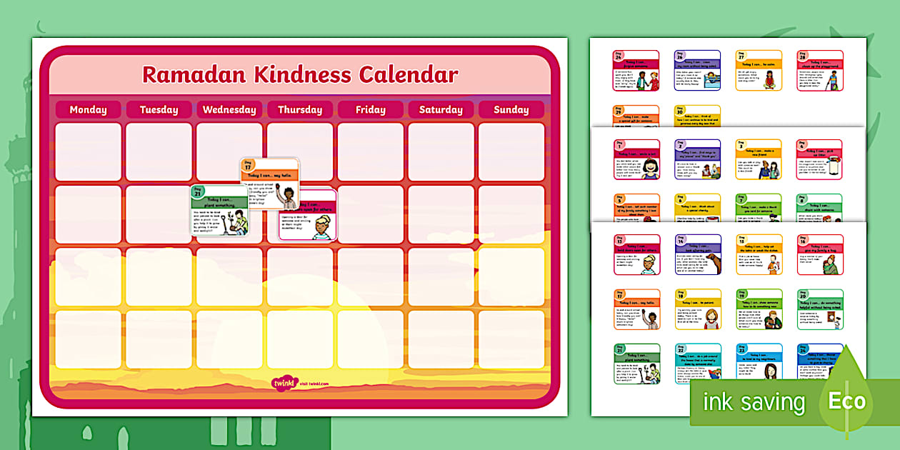 Kindergarten/KS1 Ramadan Kindness Calendar and Daily Cards